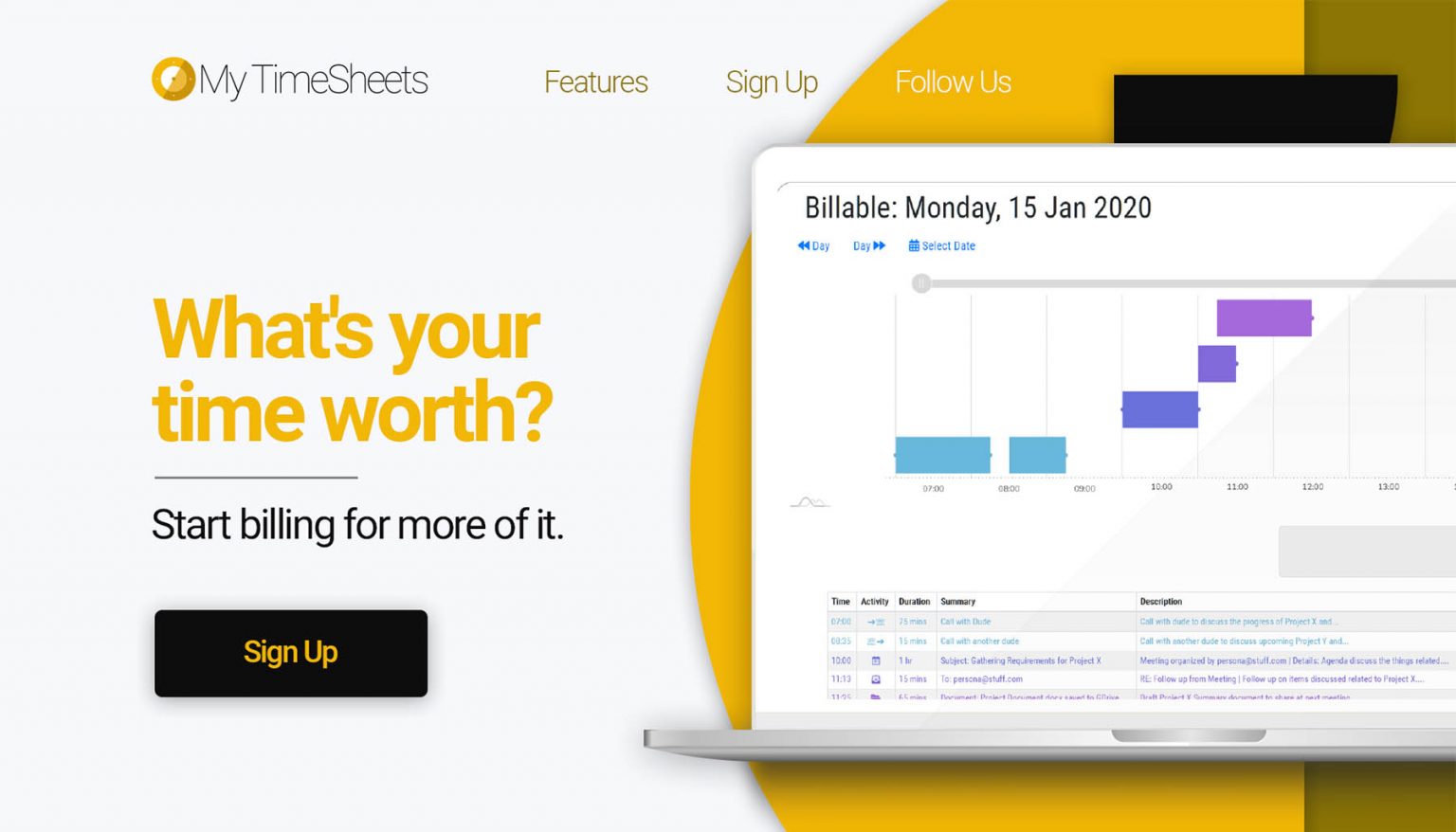 My Timesheets Web App Landing Page - Kizo Daniels